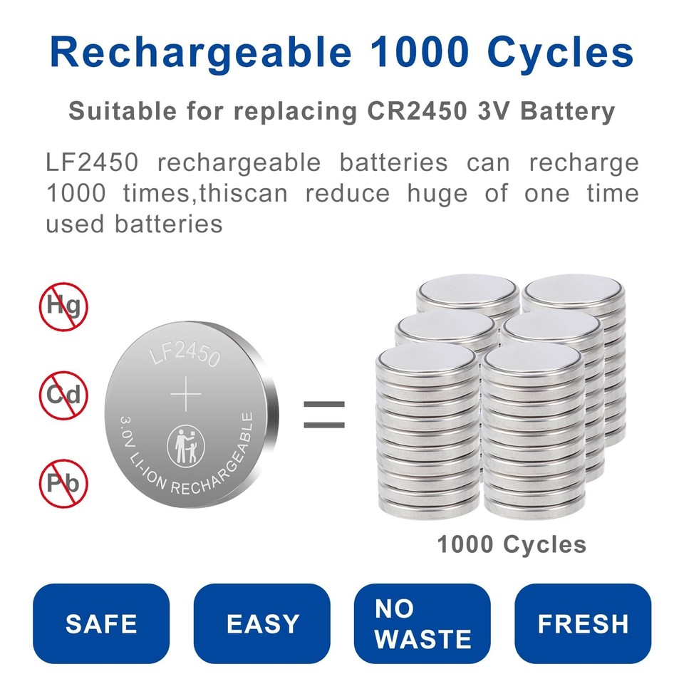CR2450 Rechargeable Batteries CR2450 3V Lithium-ion Coin Battery with ...