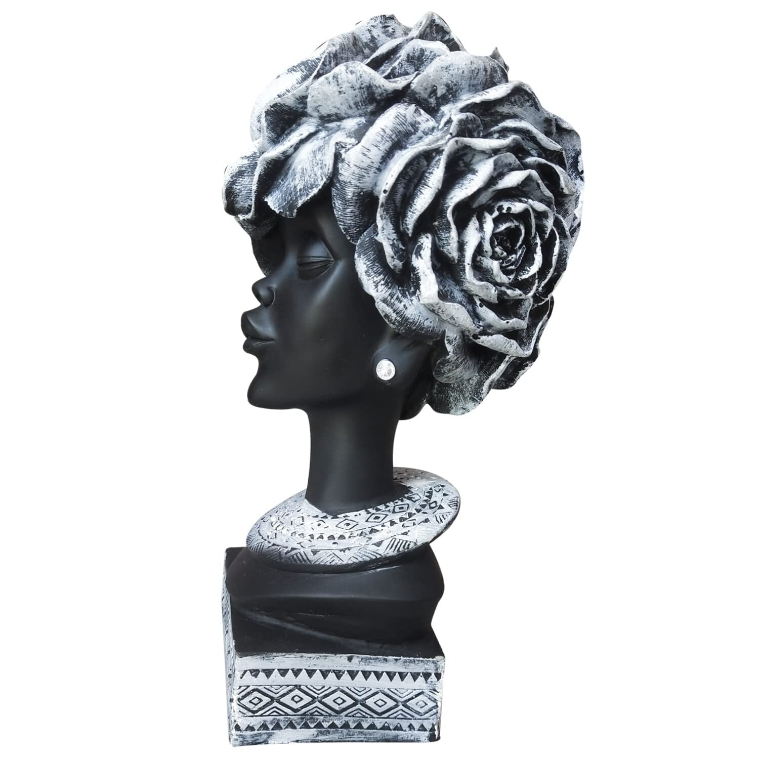 Home Decor Resin Black Nigro Lady with White Earrings Showpiece Black ...