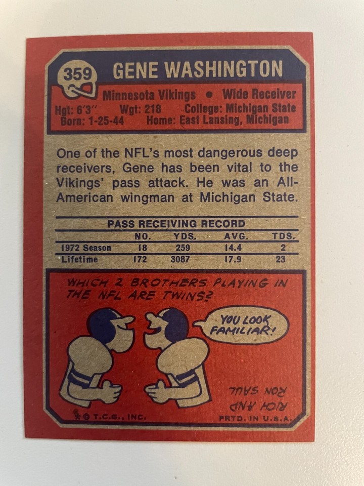 1973 Topps #359 Gene Washington - MINNESOTA VIKINGS | eBay