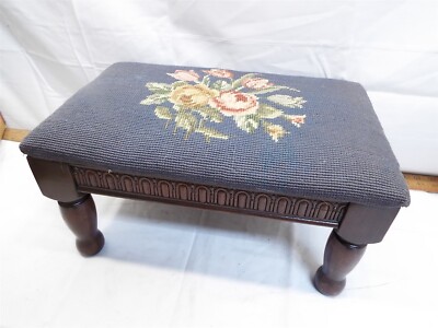 Wooden Foot Stool Floral Needlepoint Embroidery Footstool Rest Rose ...