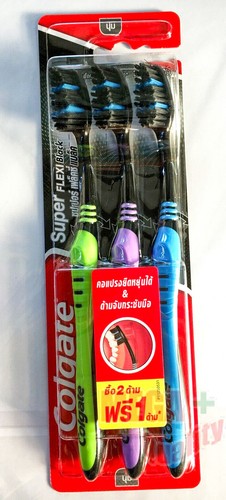 3x Colgate Toothbrush Super Flexi Black bristles Soft Gentle Clean ...