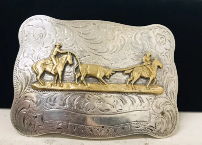 Vintage Diablo Solid 925 Sterling Silver Brass Accent Team Roping Belt ...