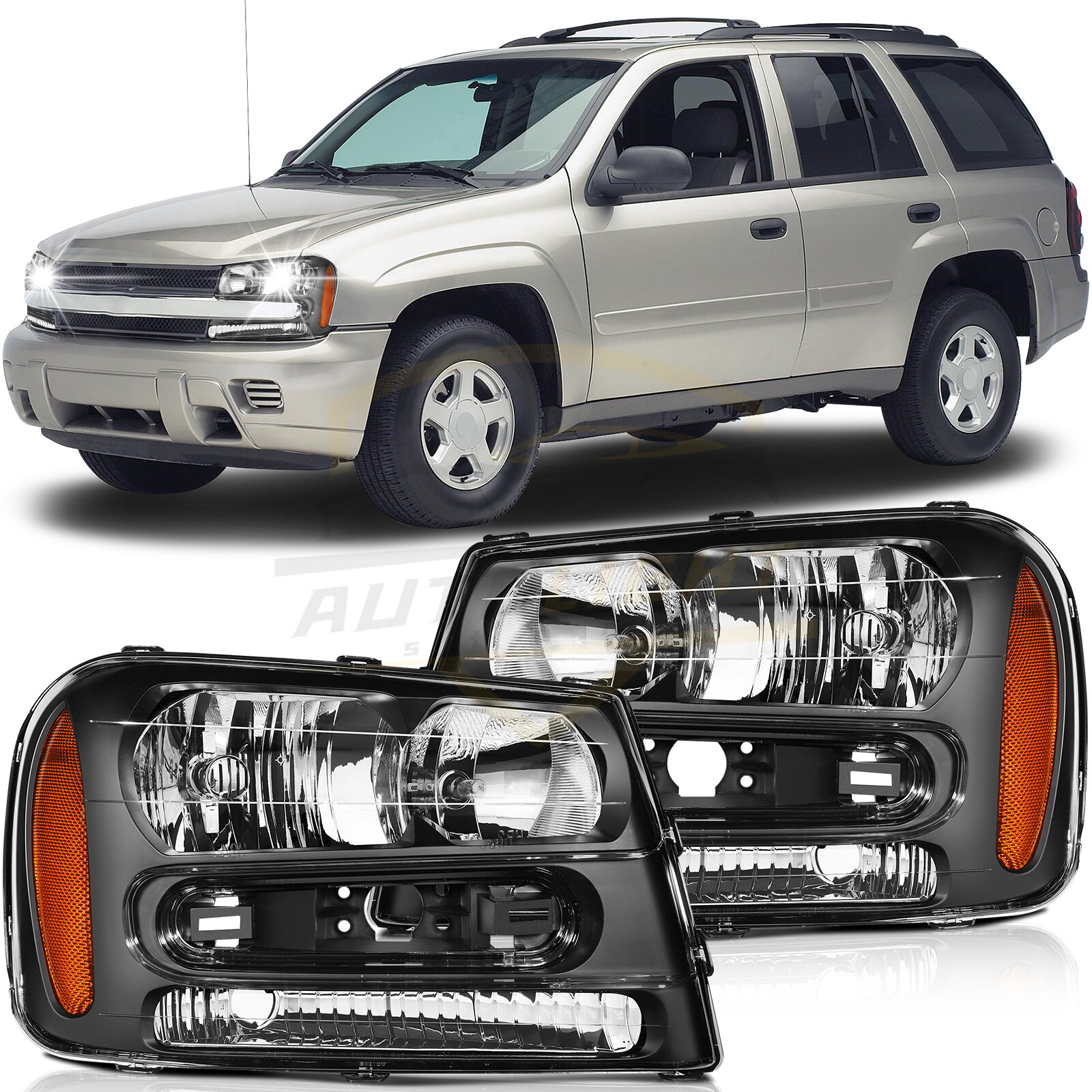 For Chevy Trailblazer 2002-2009 Headlights Assembly Pair Replacement ...