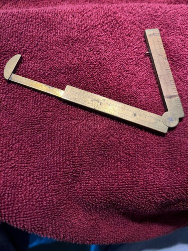 1 - Antique H Chapman Union Factory, signed brass bound 6" rule with ...