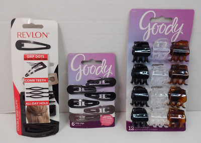 5 Revlon Double Grip Clips , Goody - 12 Small Claw Clips & 6 Snap Clips ...