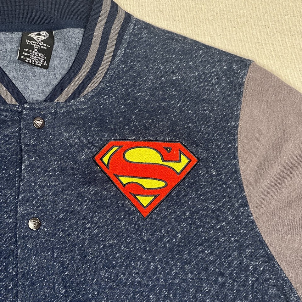 Superman Jacket Extra Large Blue Varsity Letterman Jersey Ribbed Bomber ...