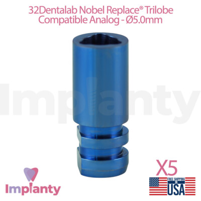 5x Dental Fixture Analog 5.0mm WP Blue Compatible Nobel Replace Select | eBay