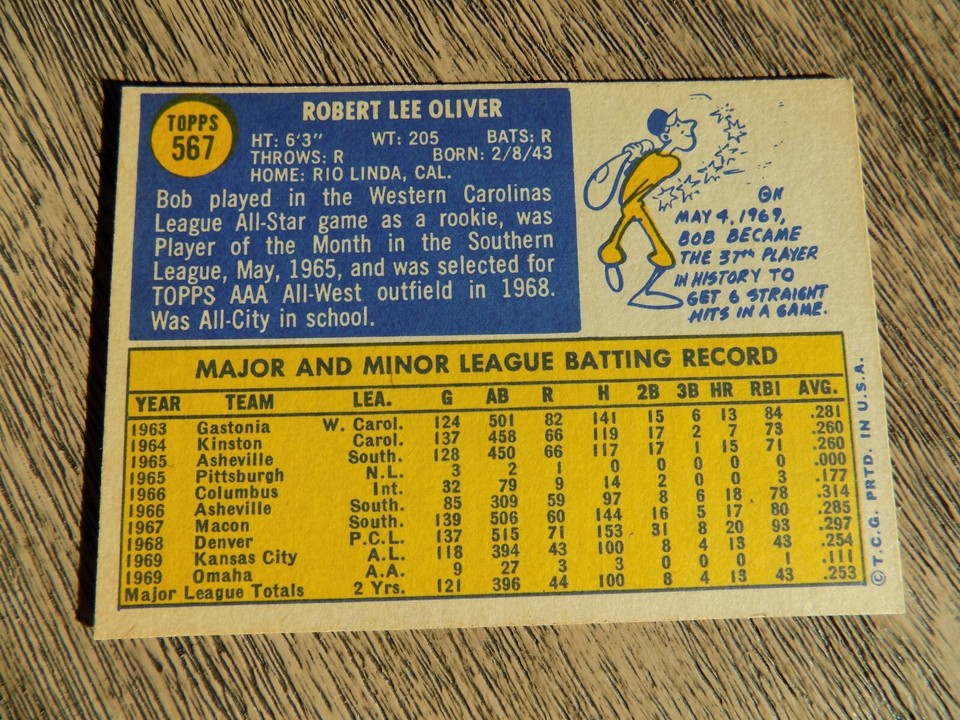1970 TOPPS #567 BOB OLIVER KANSAS CITY ROYALS SIGNED AUTOGRAPHED | eBay