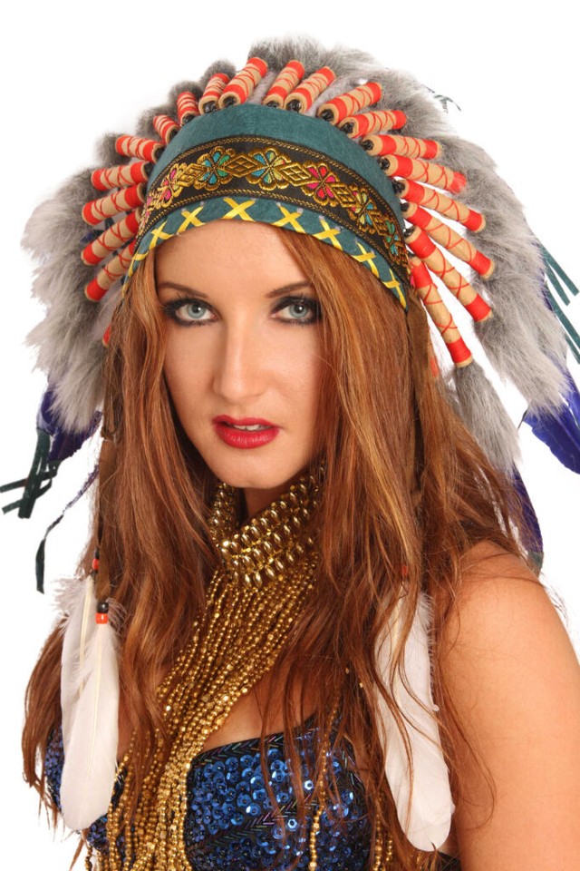 INDIAN NATIVE AMERICAN CHIEF COSTUME FEATHER HEADPIECE HEADDRESS ADULT ...