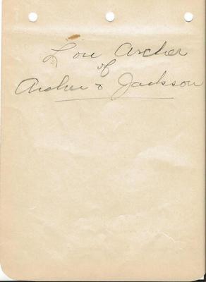 Lou Archer Signed Vintage Album Page Archer & Jackson | eBay