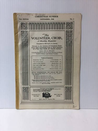 1940 The Volunteer Choir Monthly Magazine - Christmas Number - Song ...