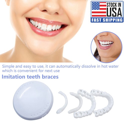 False Teeth Upper & Lower Dental Veneers Dentures Tooth Covers set Snap ...
