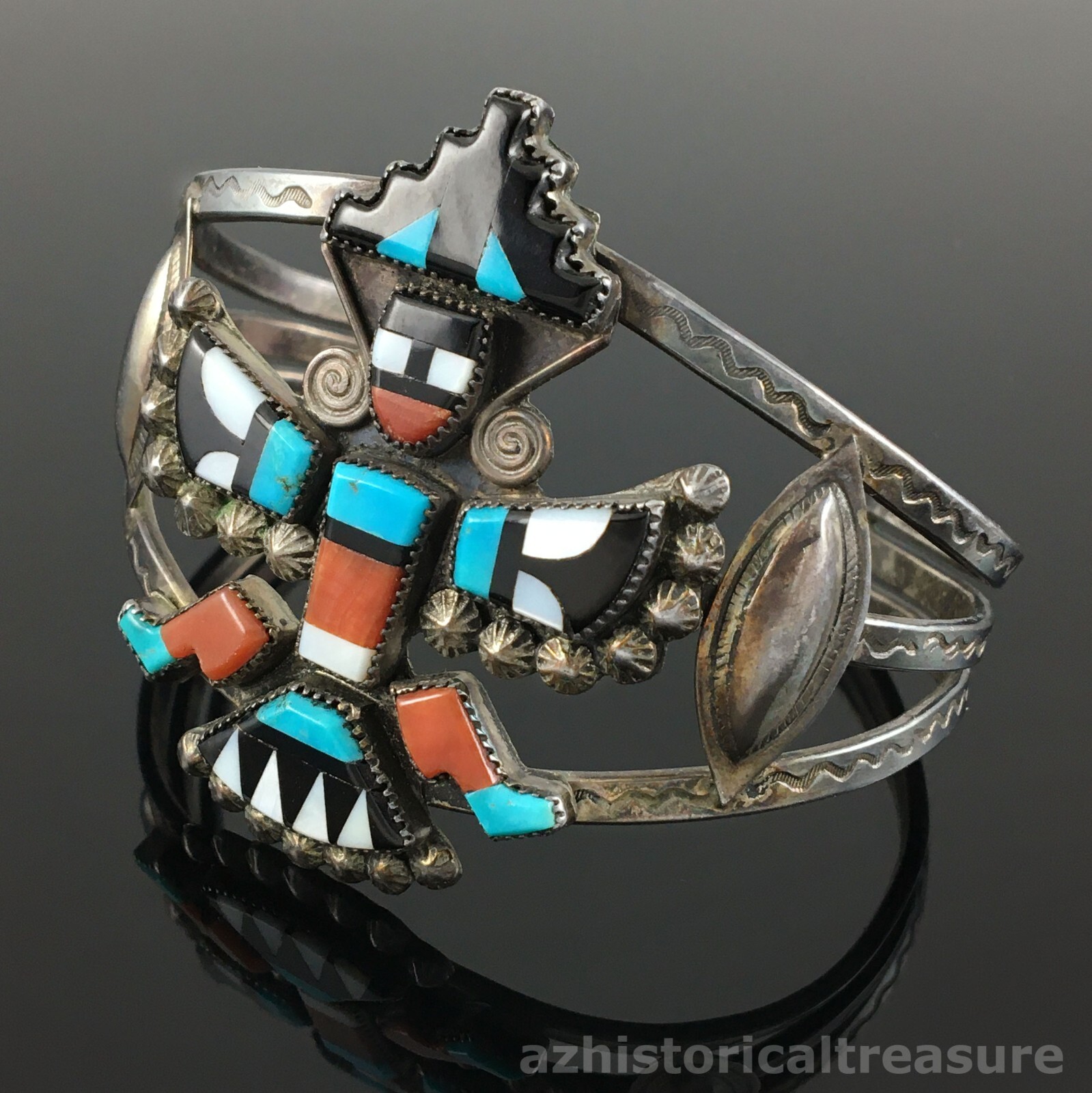 YELMO BETTY NATACHU NATIVE AMERICAN ZUNI STONE INLAY KNIFEWING BRACELET ...