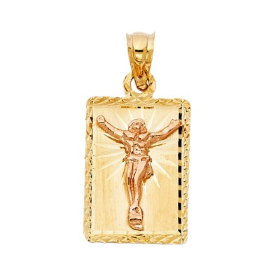 14K Two Tone Gold Religious Crucifix Stamp Pendant | eBay