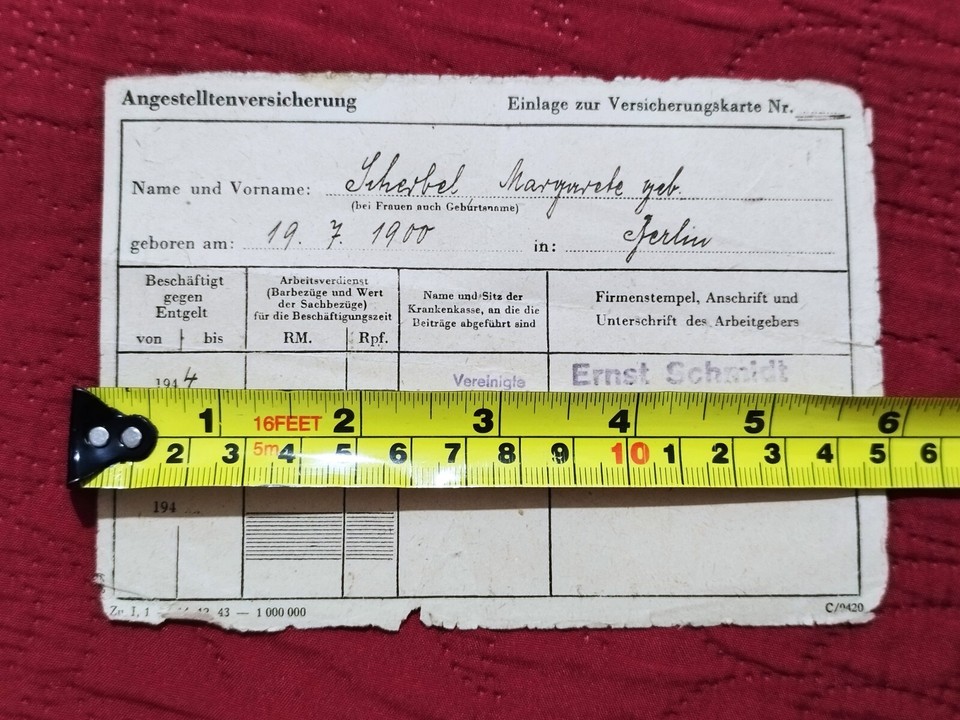 Berlin WW2 Era Document Germany 1940s 1944 Employee Insurance | eBay