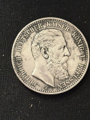 1888-A PRUSSIA Antique Silver Coin 5 Mark A-99 Friedrich Frederick III ...