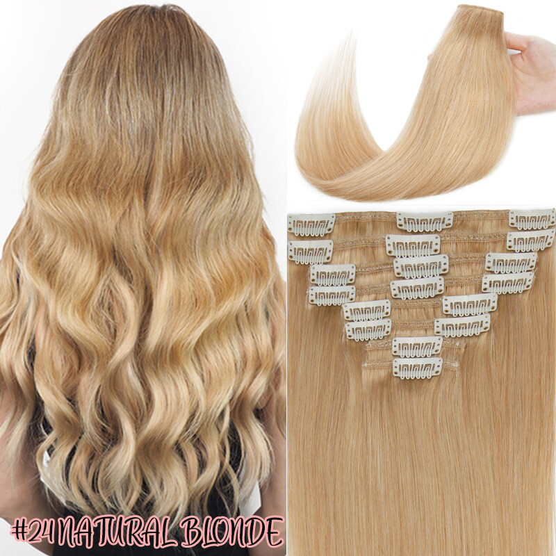 8pcs Clip In Hair Extensions 100% Real Human Hair Extensions Weft ...