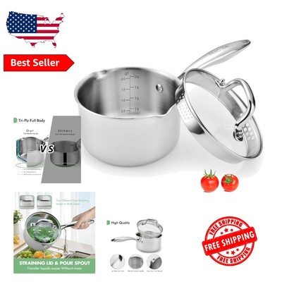 Induction-Compatible 2 Quart Stainless Steel Cooking Pot with Dual Pour ...