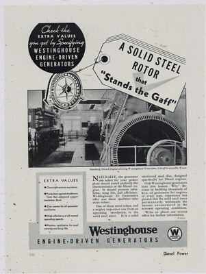 1935 Westinghouse Engine Driven Generator Ad: City of Greenville, Texas ...