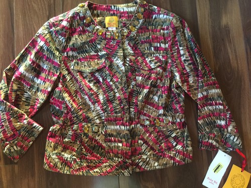 NEW ladies $58 RUBY RD. JACKET blazer STONES brown red printed WORK 8 ...