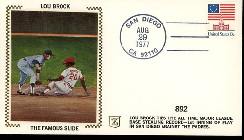 1977 Lou Brock The Famous Slide Z Silk Cachet FDC | eBay