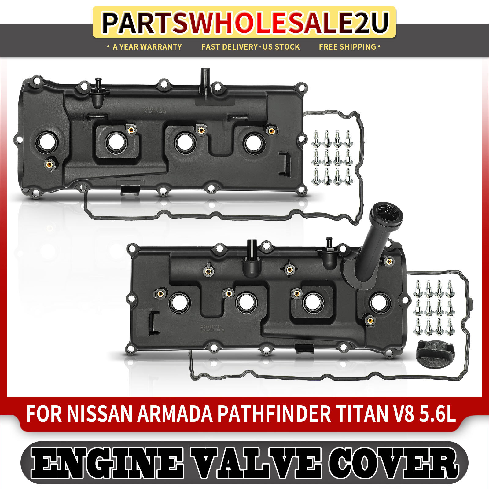 2x Engine Valve Cover with Gasket & Bolts & Cap for Nissan Armada ...