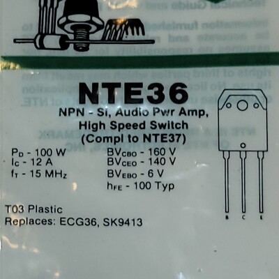NTE36 NPN - Si, Audio Power Amplifier High Speed Switch NOS SEALED 100W 12A | eBay