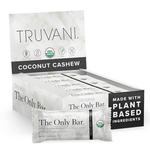 Truvani Plant Based Snack Bars | Coconut Cashew 12 Pack | 5g Protein ...