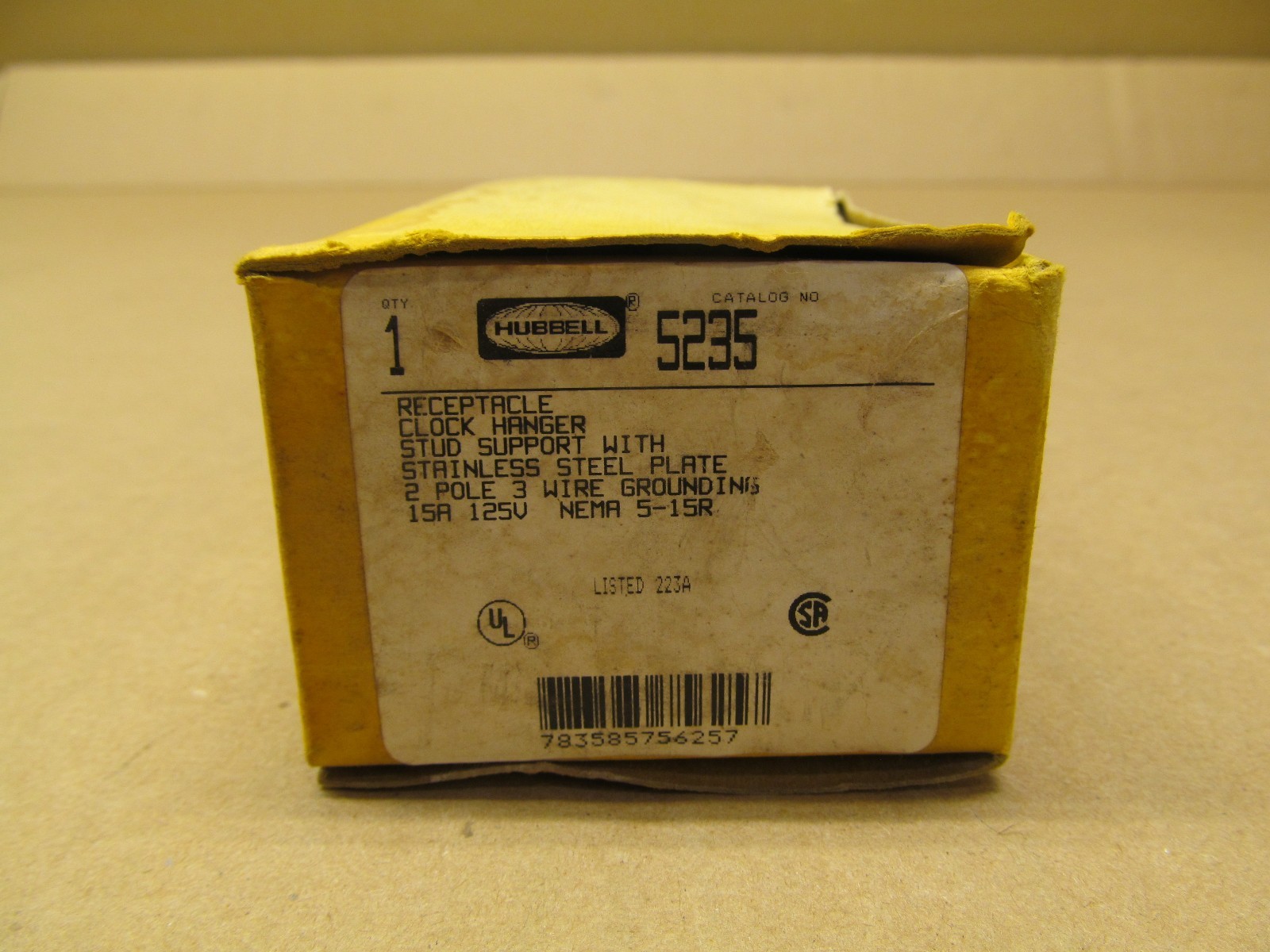 1 NIB HUBBELL HBL5235 RECEPTACLE CLOCK HANGER 15 AMP 15A 125V 2P 3W ...