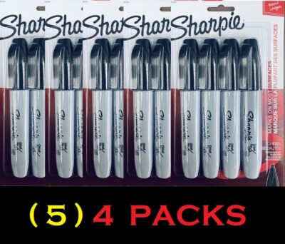 5x Sharpie Broad Larges Quick Dry CHISEL POINT Permanent Markers Black ...