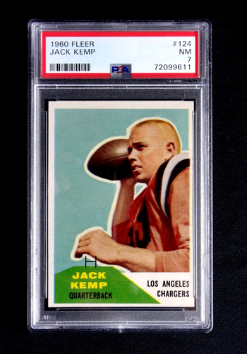JACK KEMP 1960 FLEER FOOTBALL ROOKIE CARD #124 PSA 7 NM GRADED LA ...