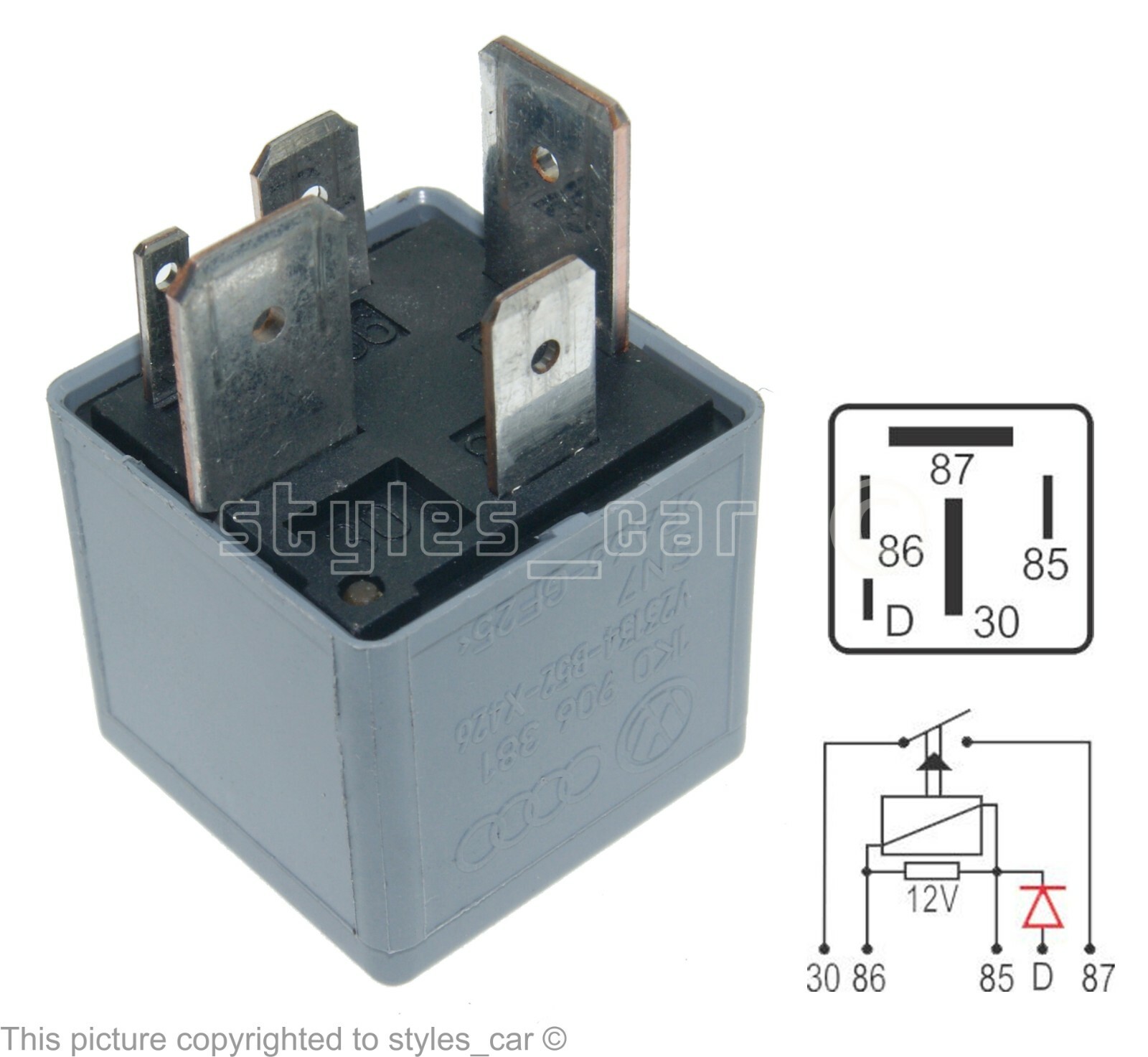1K0906381 Audi VW Skoda Seat (458) Multi-Use 5-Pin SN7 Grey Relay ...