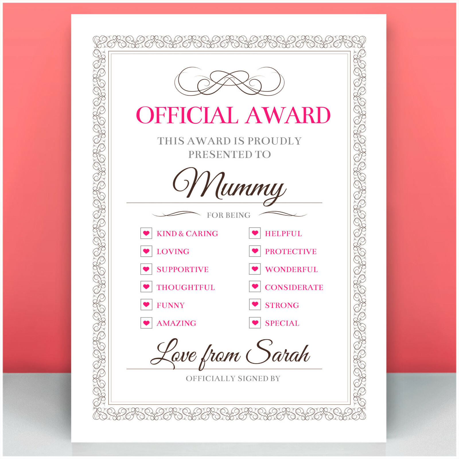 BEST MUMMY AWARD Personalised Birthday Mothers Day Gifts for Mummy Mum ...