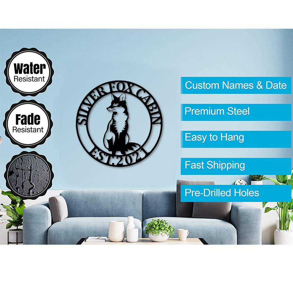 Personalized Fox Metal Sign, Fox Cabin Wall Art Decor Fox Sign | eBay