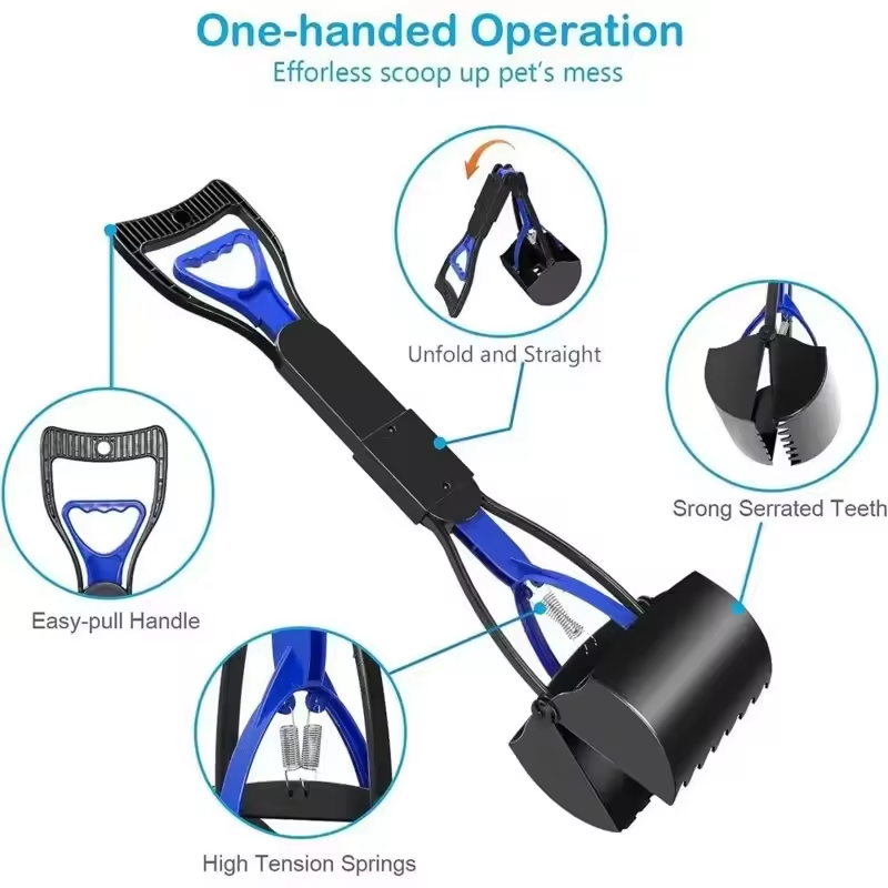 Dog Poop Scooper Long Handle Folding Fecal Grabber Cleaning Tool Free ...