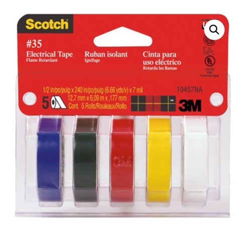 25 Rolls 3M Scotch, 5 Pack, 1/2" x 240", Electrical Tape, Assorted ...