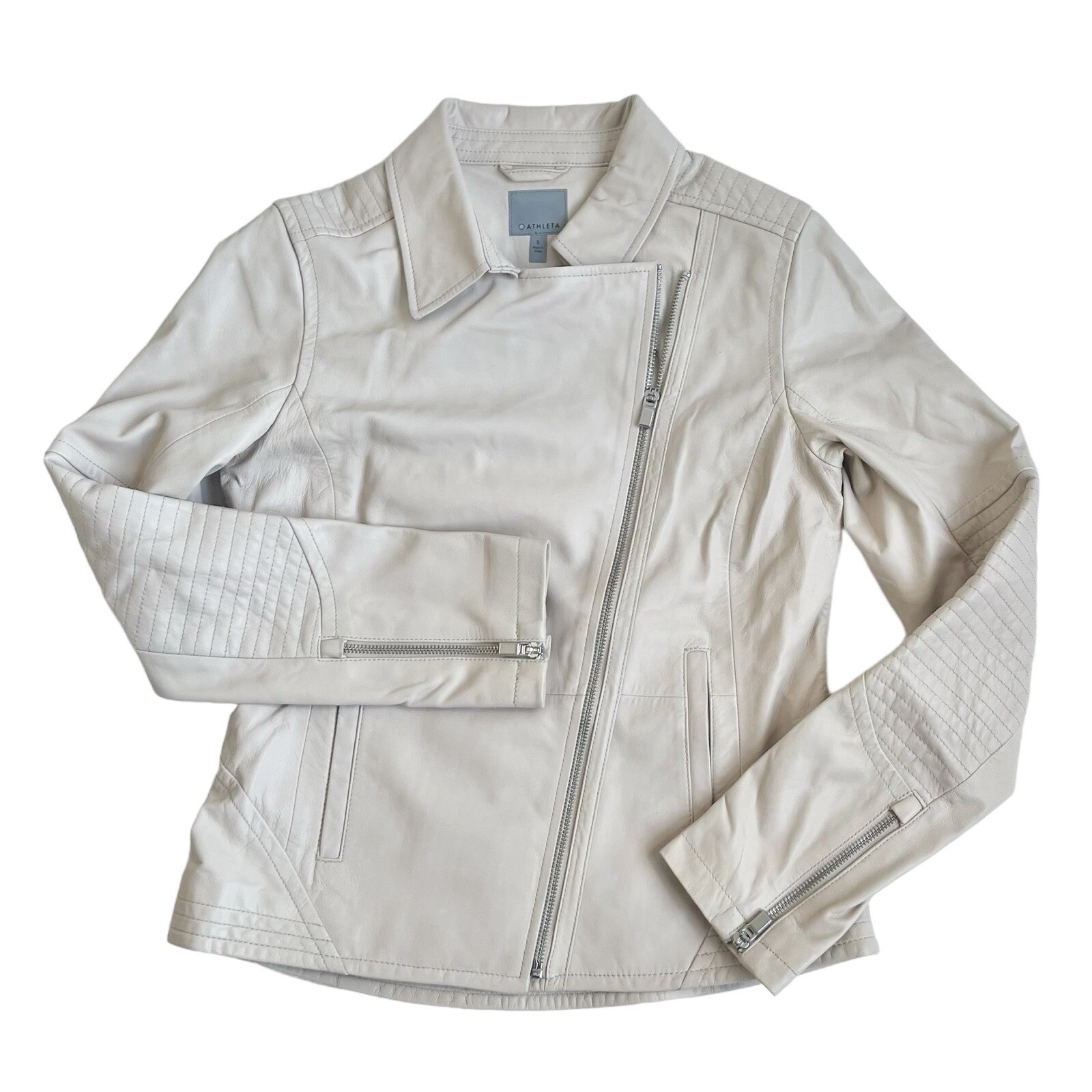 Athleta Salt Flat Leather Jacket in cream / pale pink (SIZE SMALL) | eBay