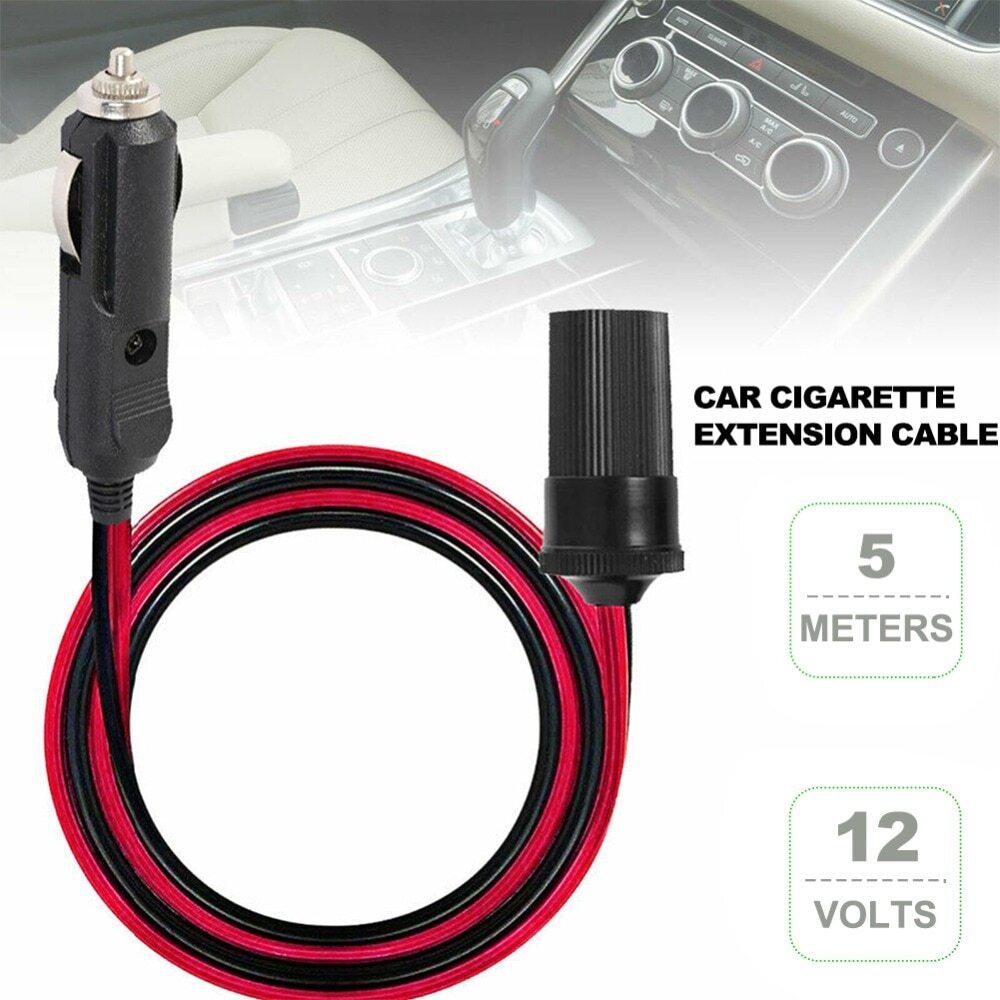 5M Car Cigar Lighter Plug 12V Extension Cable Adapter Socket Charger ...