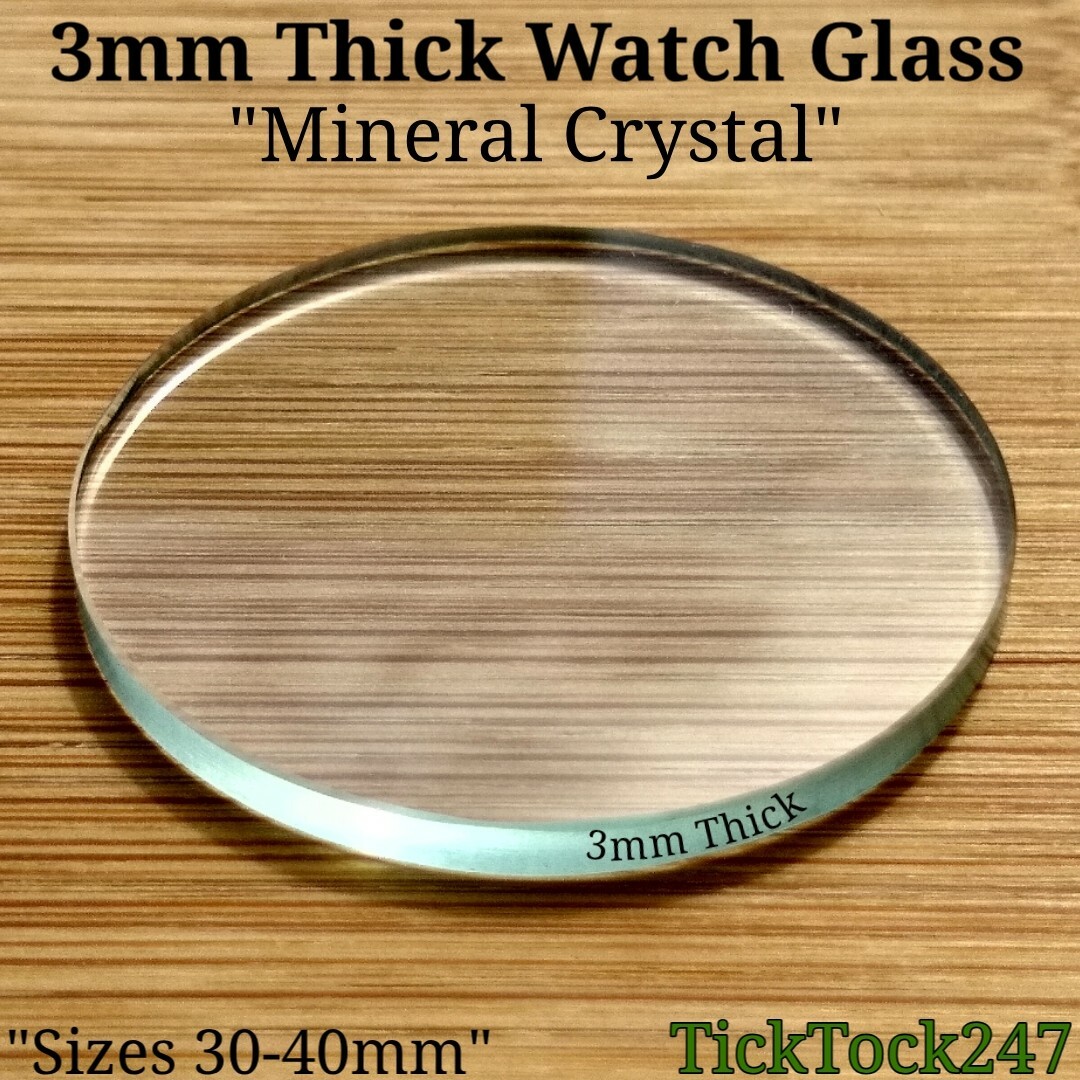 3mm Thick Flat Mineral Crystal WATCH GLASS, Face, Lens Large 30-40mm ...