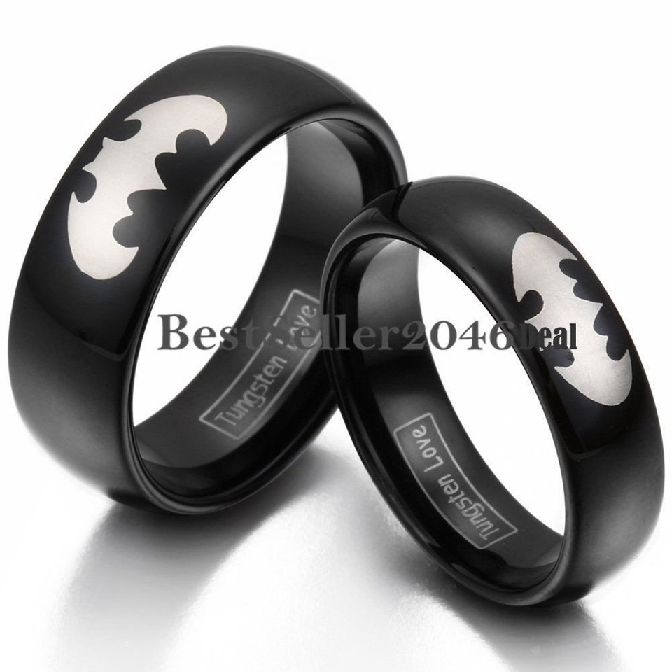 Batman Symbol Tungsten Carbide Engagement Wedding Ring Bridal Band Men ...