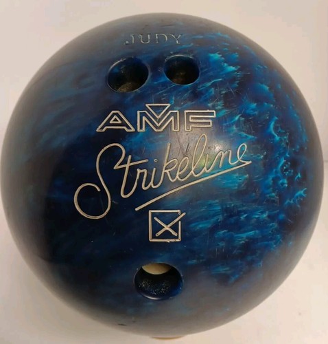 13 Lb 11 Oz AMF Strikeline Blue Marble Swirl Bowling Ball Drilled Used ...
