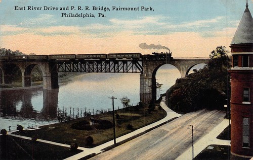 PHILADELPHIA PA~EAST RIVER DRIVE & PENNSYLVANIA RAILROAD BRIDGE~1910s ...
