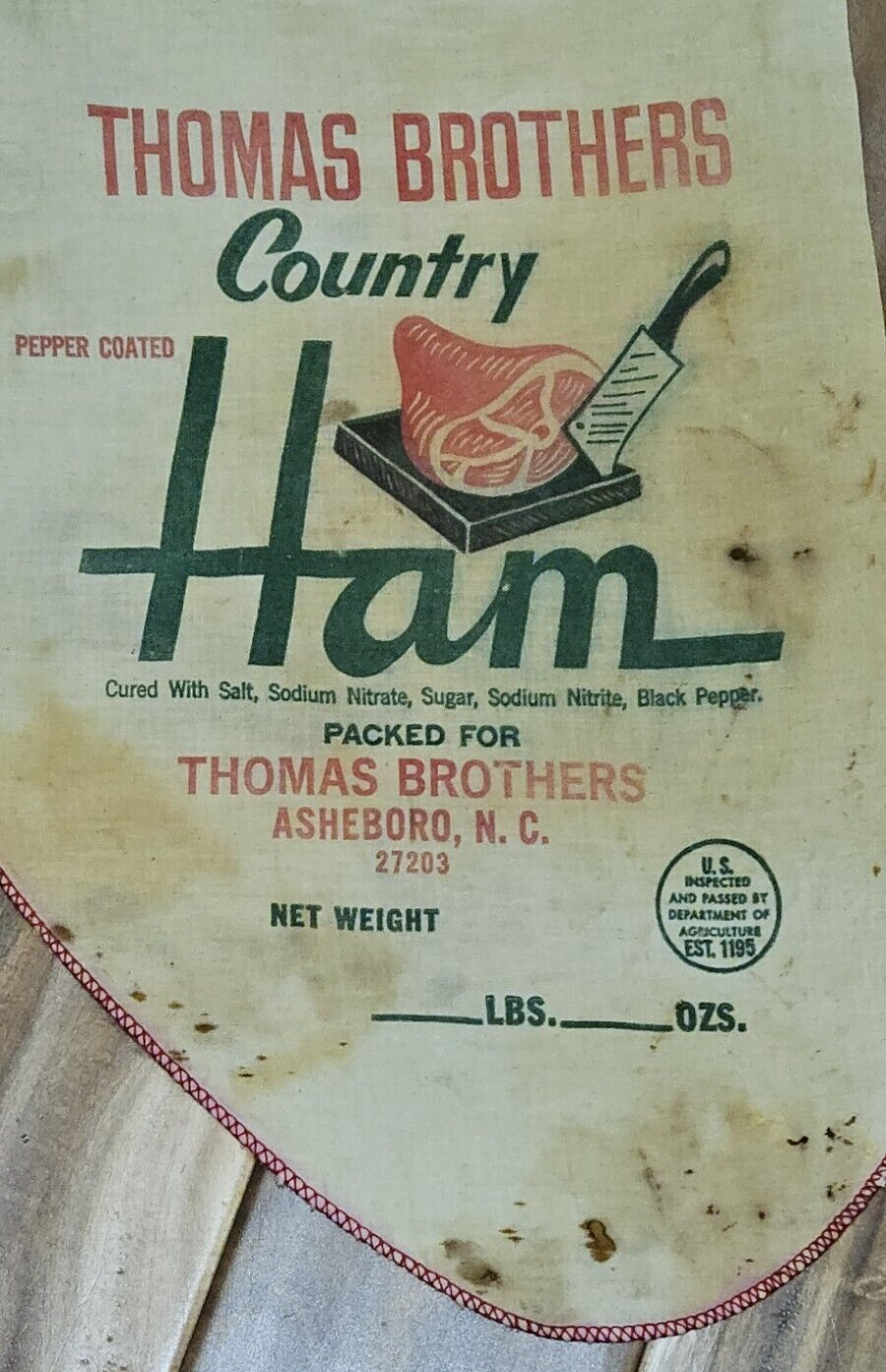 Cloth Bag Sack Thomas Brothers Brand Ham Genuine Asheboro North ...