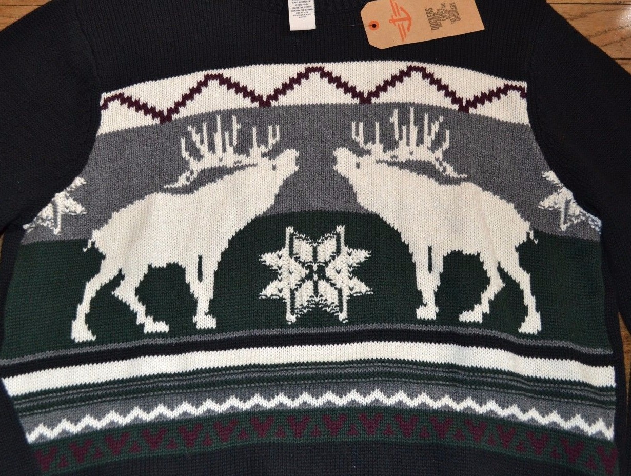 Mens Dockers Holiday Sweater MSRP $64.00 Moose Christmas Ugly Sweater ...