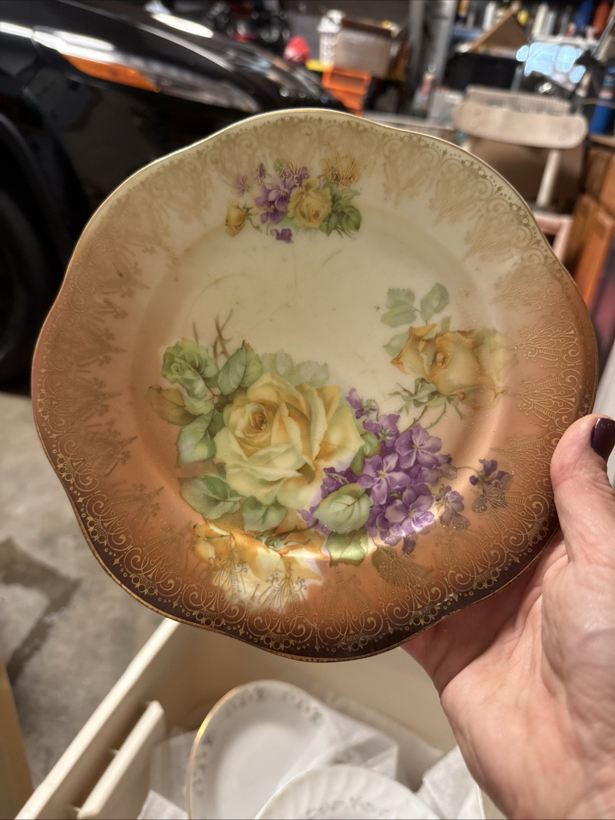 Vintage Bavarian Germany Handpainted Yellow Roses Plate | eBay