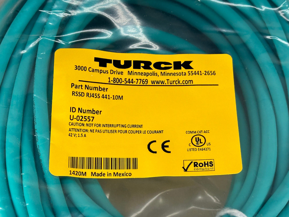 Turck RSSD RJ45S 441-10M Ethernet Cable Cordset M12 Eurofast to RJ45 ...