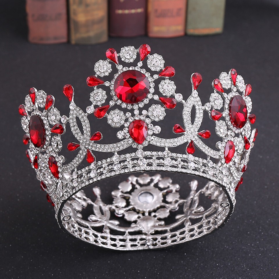 Large Crystal Gold Queen Queen Round Crown Wedding Prom Queen Princess ...