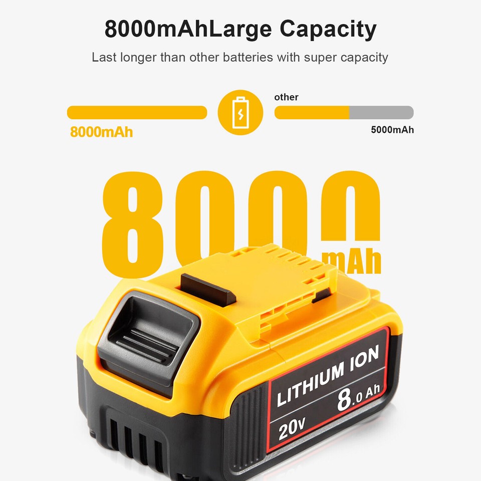 8.0Ah For DeWalt 20V 20 Volt Max XR Lithium Battery / Charger DCB206-2 ...