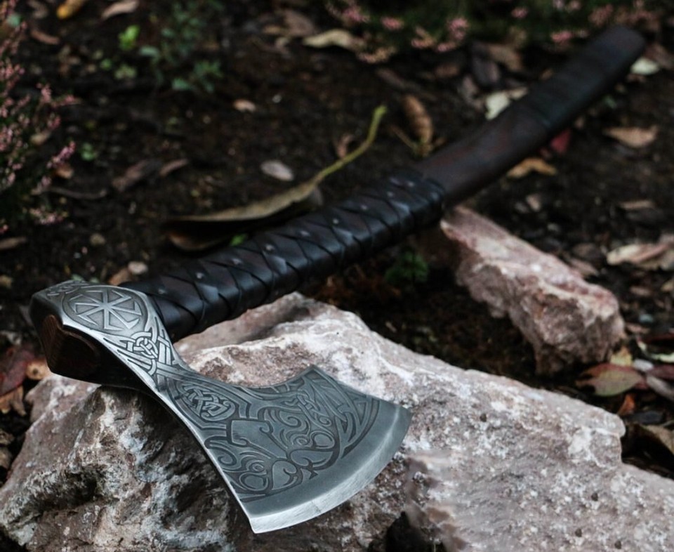 Custom Viking Axe of Perun, etched with leather Odin Axe Tomahwk ...
