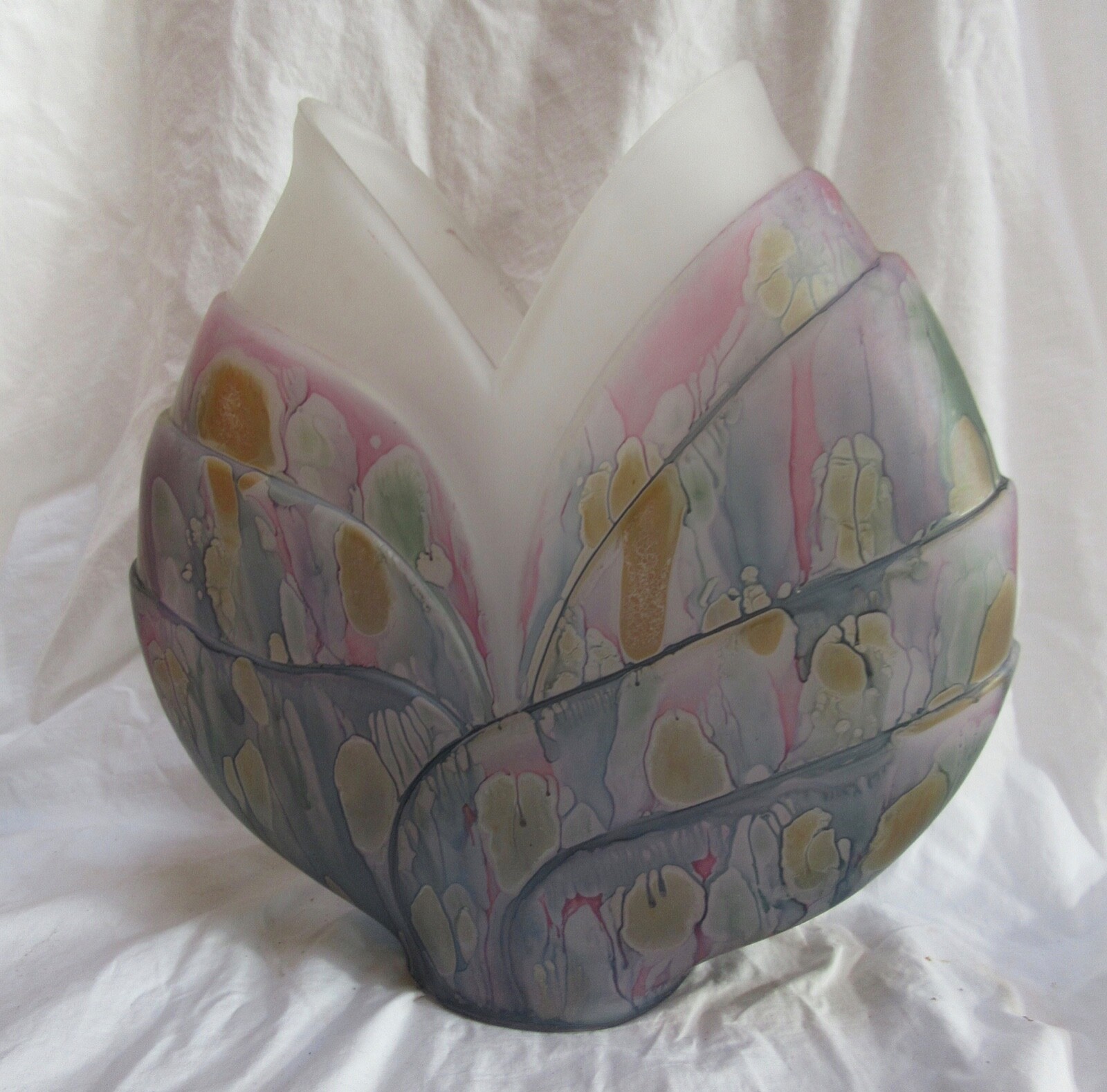 Nouveau Reuven Art Glass Hand Painted Deco Narrow Style Ribbed Fluted ...